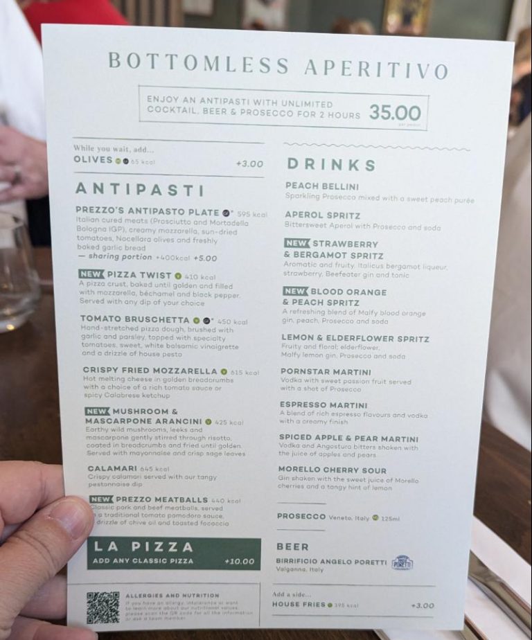 Trying the Bottomless Aperitivo at Prezzo - Review ⋆ Best Things To Do ...